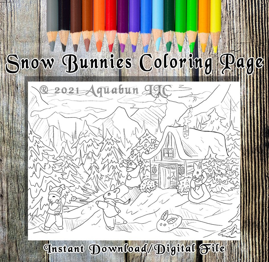 Snow Bunnies Coloring Page – Aquabun